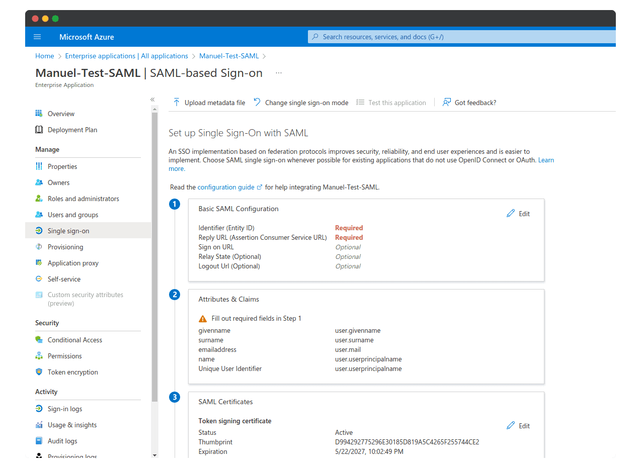 How to add SAML configuration with Azure - gridscale